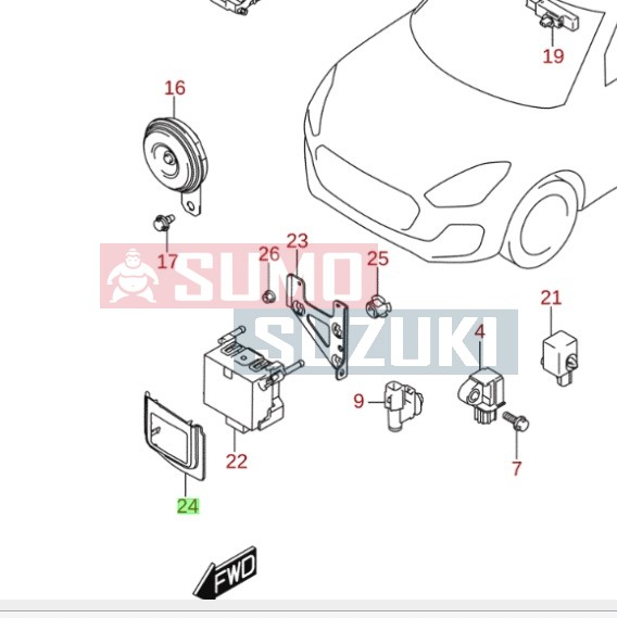 Suzuki Swift Sport 2016-> Front Radar Sensor Inner Cover